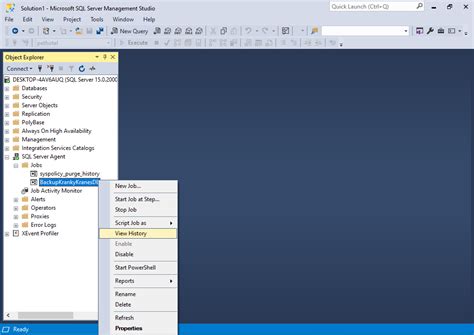 create a sql server agent job using ssms database guide