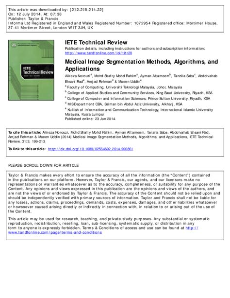 pdf medical image segmentation methods algorithms and applications