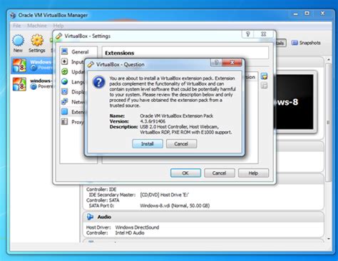 how to install oracle vm virtualbox extension pack for
