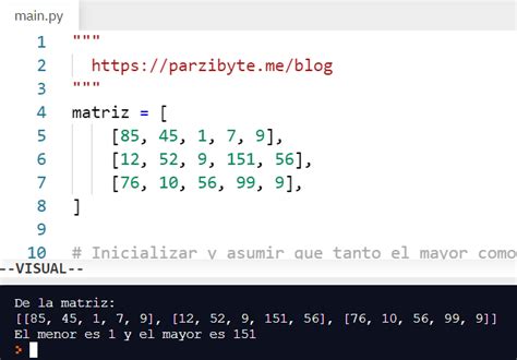 mayor y menor de matriz en python parzibyte s blog