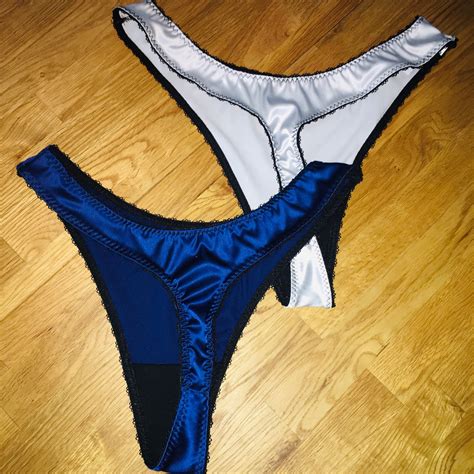 Womens Underwear Set Navy Blue And Silver Satin Thong Set Plus Size