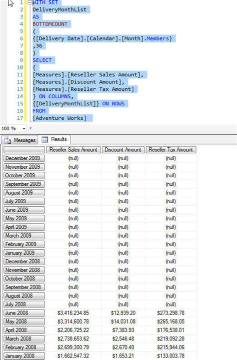 sql server analysis service named sets using the with keyword