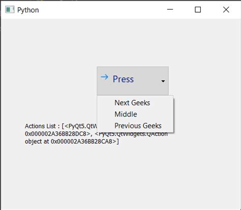 pyqt5 qcommandlinkbutton inserting actions object geeksforgeeks