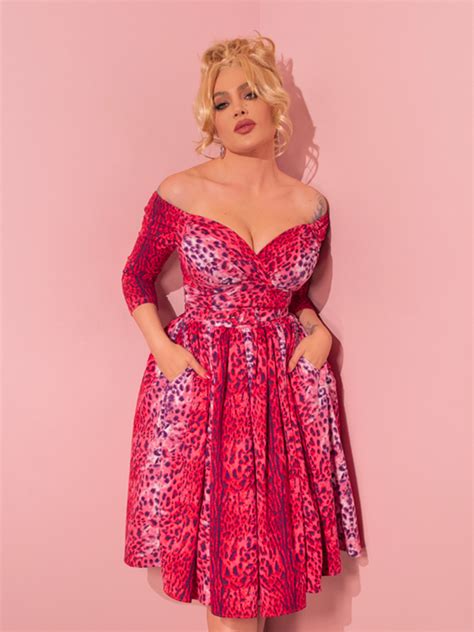Starlet Swing Dress In Pink Leopard Print Retro Clothing Vixen By