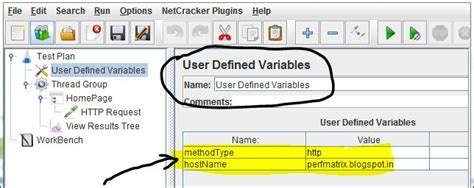 perflink jmeter config element user defined variable