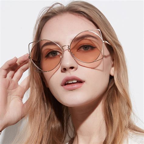 Cat Eye Sunglasses For Women Retro Metal Frame Spectacles Brand