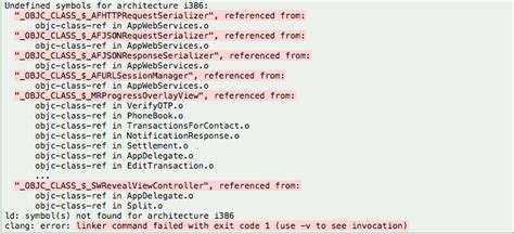 ios undefined symbols for architecture i386 for pods stack overflow