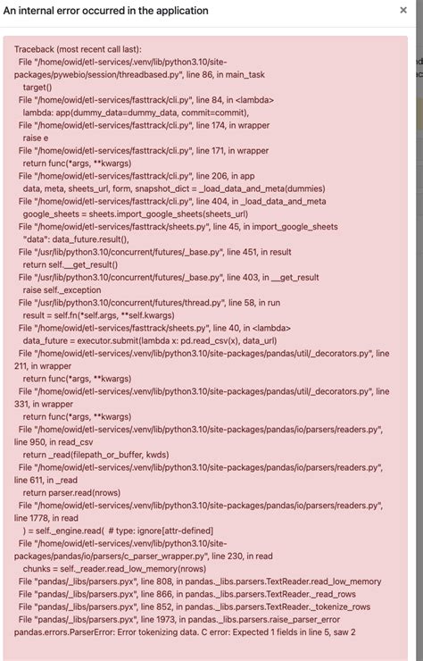 fasttrack pandas errors parsererror error tokenizing data · issue
