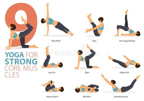 9 Yoga Poses Or Asana Posture For Workout In Strong Core Muscle Concept