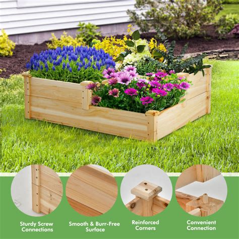 3 Tier Wooden Raised Garden Bed With Open Ended Base Costway