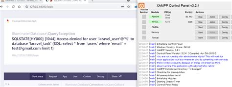 php sqlstate[hy000] [1044] access denied for user laravel user