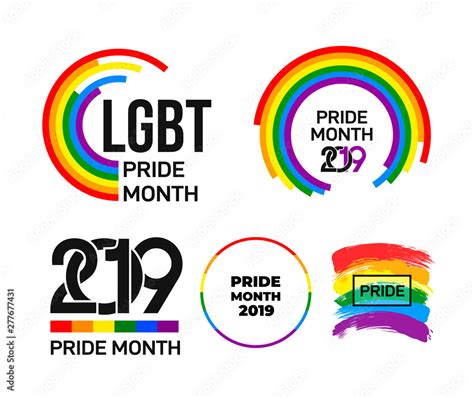 Set Of Lgbt Pride Month 2019 Celebrated Annual Lgbt Flag Brush Stroke