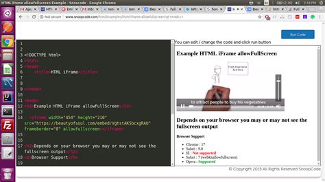 html fullscreen option is not available when loading embedding the