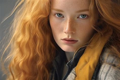 Premium Photo Portrait Of A Redhaired Girl With Freckles