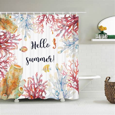 3d Cartoon Ocean Starshell Printing Shower Curtain Polyester Waterproof