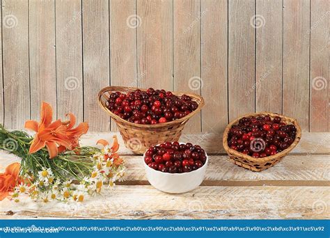 Summer Cherry Berries On Wooden Background Rustic Style Healthy