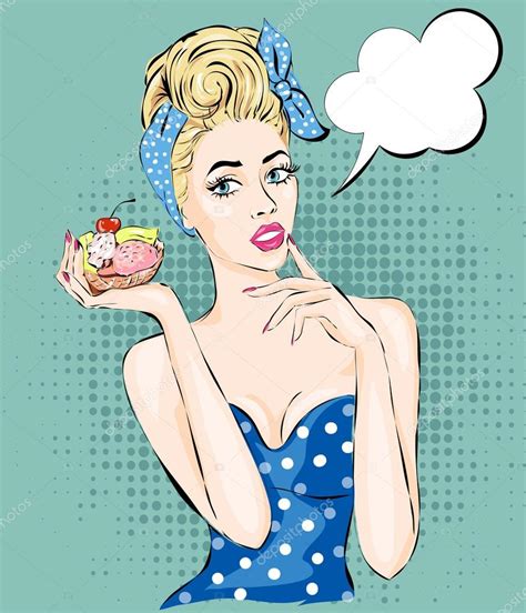 Pop Art Illustration Woman With Morning Cup Of Tea Pin Up Girl Speech