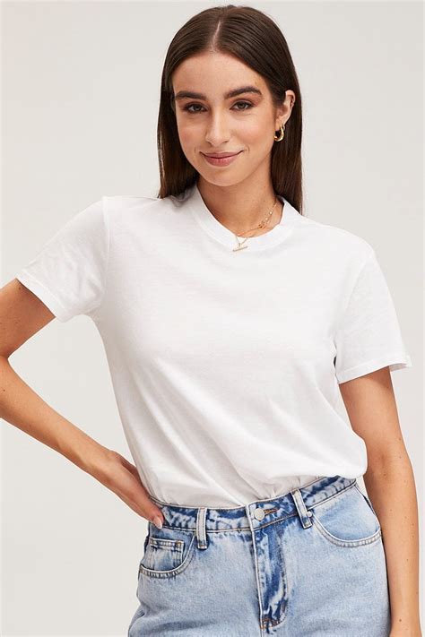 Womens White T Shirt Short Sleeve Crew Neck Ally Fashion