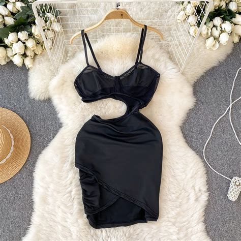 Foamlina Summer Sleeveless Spaghetti Strap Mini Dress Women Sexy Black