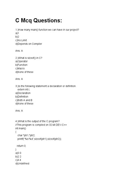 c programming mcq c programming language parameter computer