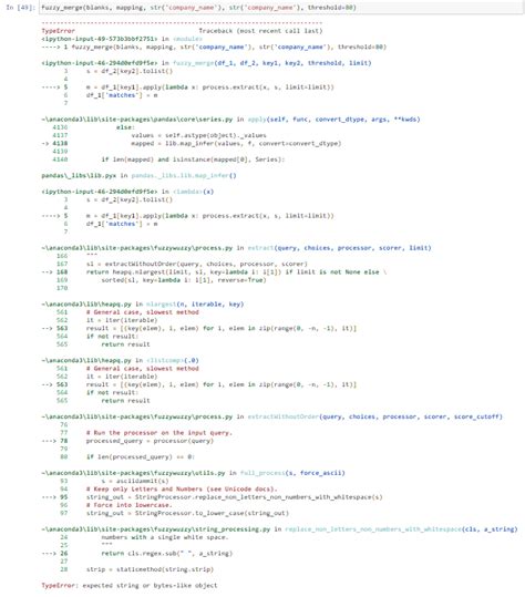 python jupyter notebook won t run fuzzy matching cell