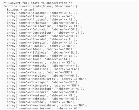 convert full state to abbreviation codepad