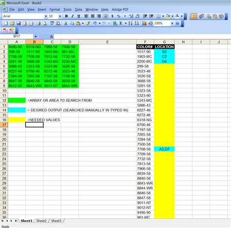 search how to output find result or cell location in