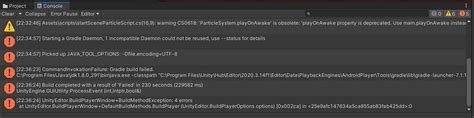 gradle build failed unity 2020 3 14 incompatible daemon