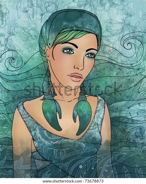 Illustration Cancer Astrological Sign Beautiful Girl Stock Illustration