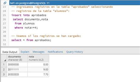 tutorial de postgresql subconsulta insert