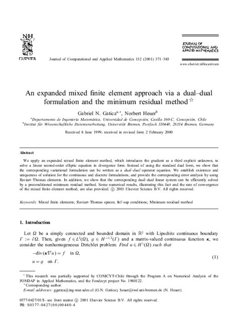 Pdf An Expanded Mixed Finite Element Approach Via A Dual Dual