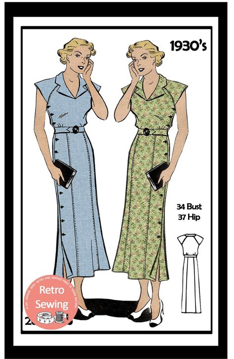 1930s Summer Tea Frock Pdf Sewing Pattern Bust 34 Etsy Vintage Dress