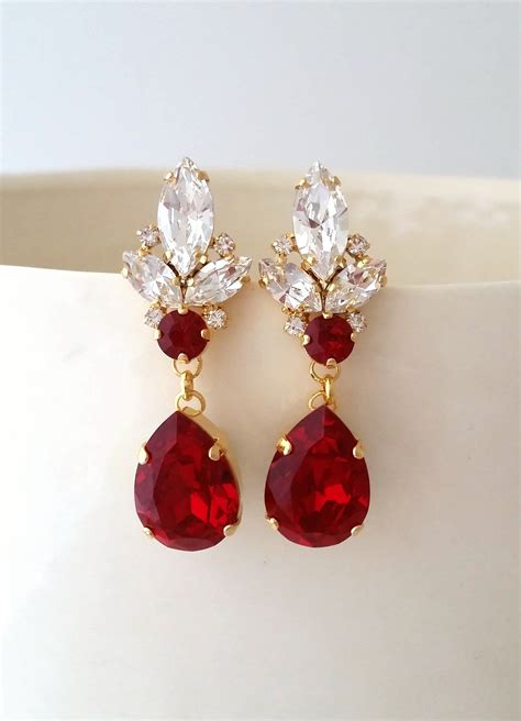 Ruby Earringsred Earrings Bridal Earringsgarnet Etsy Israel Red