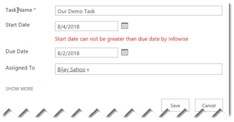 implement date validations using infowise ultimate forms in sharepoint