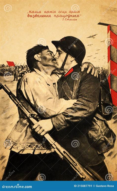 Soviet Soldier Kissing Man From World War Ii And Cold War With Soviet