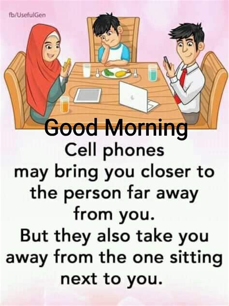Two People Sitting At A Table With Text Reading Good Morning Cell