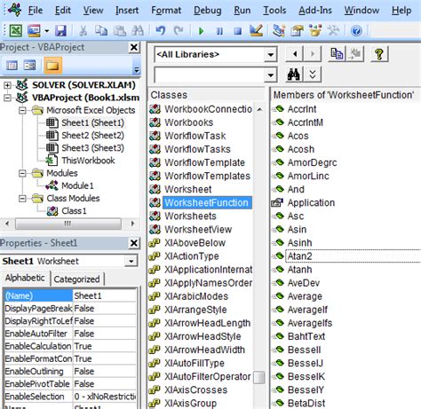how to retrieve with vba the full list of built in excel functions