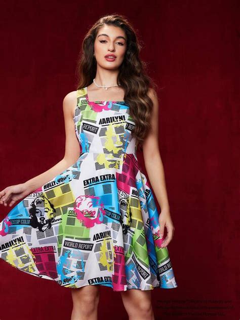 Marilyn Monroe X Shein Allover Print Square Neck Dress Shein Usa