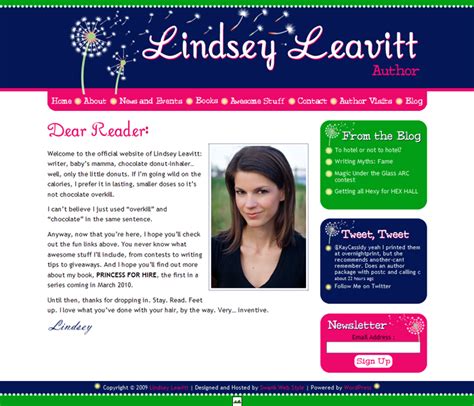 website design for ya author lindsey leavitt swank web design
