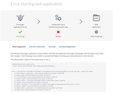 node js invalid elf header on production server stack