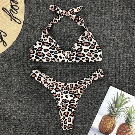 Bikini 2019 Swimwear Women Leopard Print Swimsuit Bandage Biquini