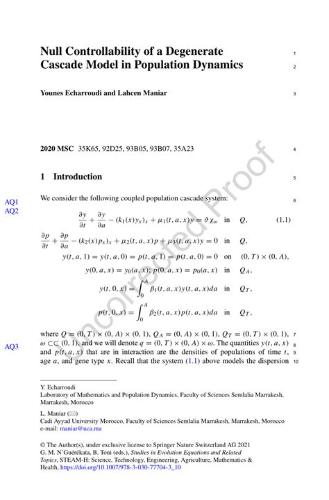 Pdf Null Controllability Of A Degenerate Cascade Model In Population