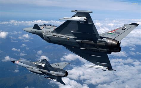 Two Gray Fighter Jets Eurofighter Typhoon Jet Fighter Airplane