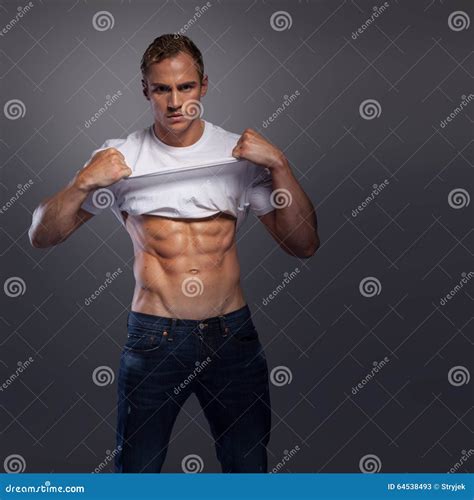 Male With Abs Lifting Shirt Up Stock Image Image Of Bodybuilder Icon