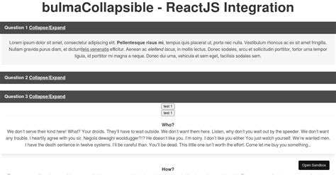 bulma collapsible reactjs forked codesandbox