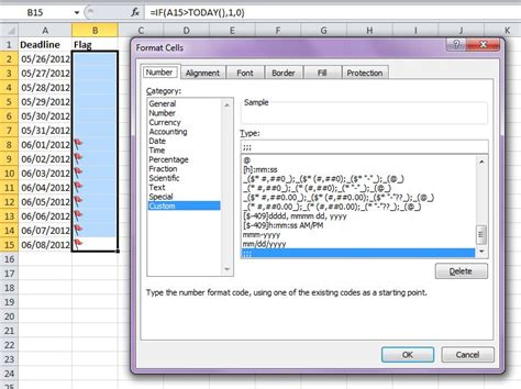 how to conditional format excel 2010 to trigger flag icon in new column
