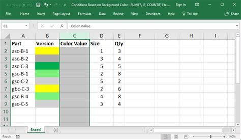 formulas based on cell color sumifs if countif etc