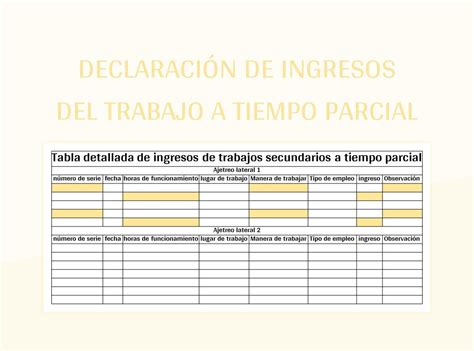 Plantilla De Excel Declaración De Ingresos Del Trabajo A Tiempo Parcial