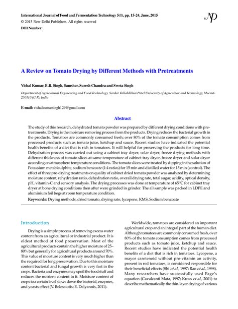 Pdf A Review On Tomato Drying By Different Methods With Pretreatments