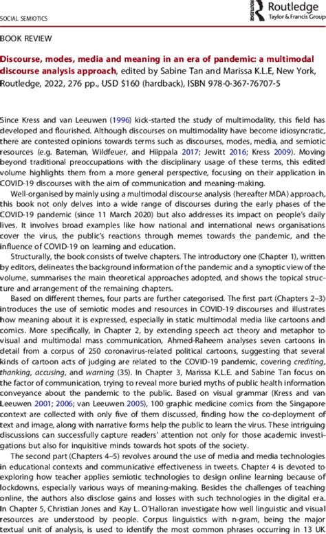 Discourse Modes Media And Meaning In An Era Of Pandemic A Multimodal